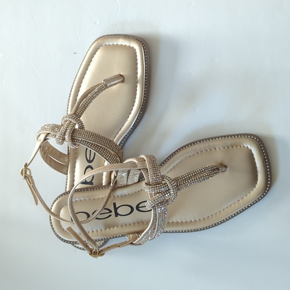 bebe | Shoes | Nwt Bebe Novah Gold Rhinestone Thong Slingback Sandals ...